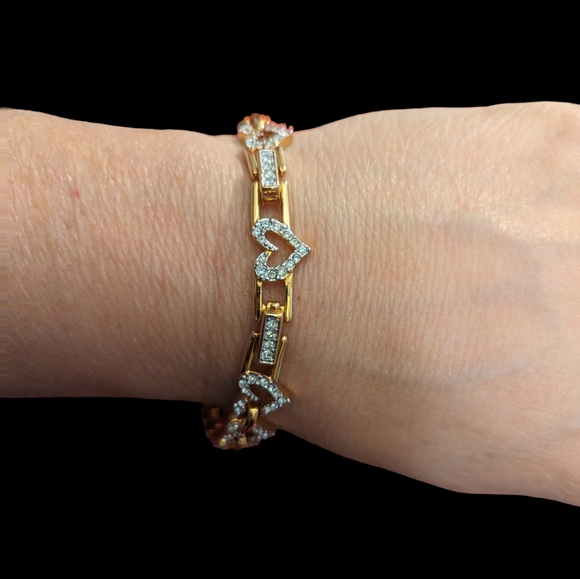 Swarovski | Jewelry | Vintage 98s Swarovski Crystal Heart Link Bracelet ...